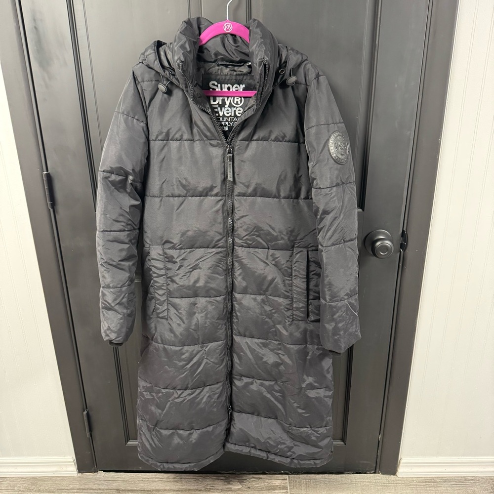 Superdry Everest Long Line Puffer Coat With Hood Black - Gem